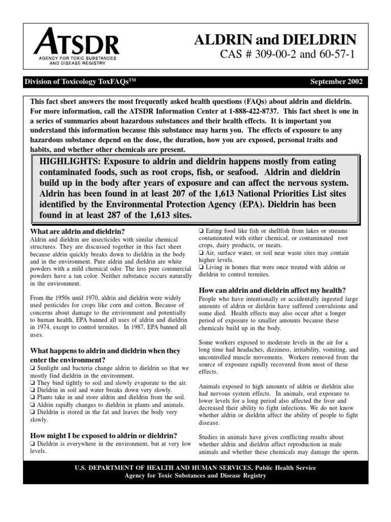 ATSDR 2002 Aldrin Dieldrin | PDF | Pesticide | Cancer
