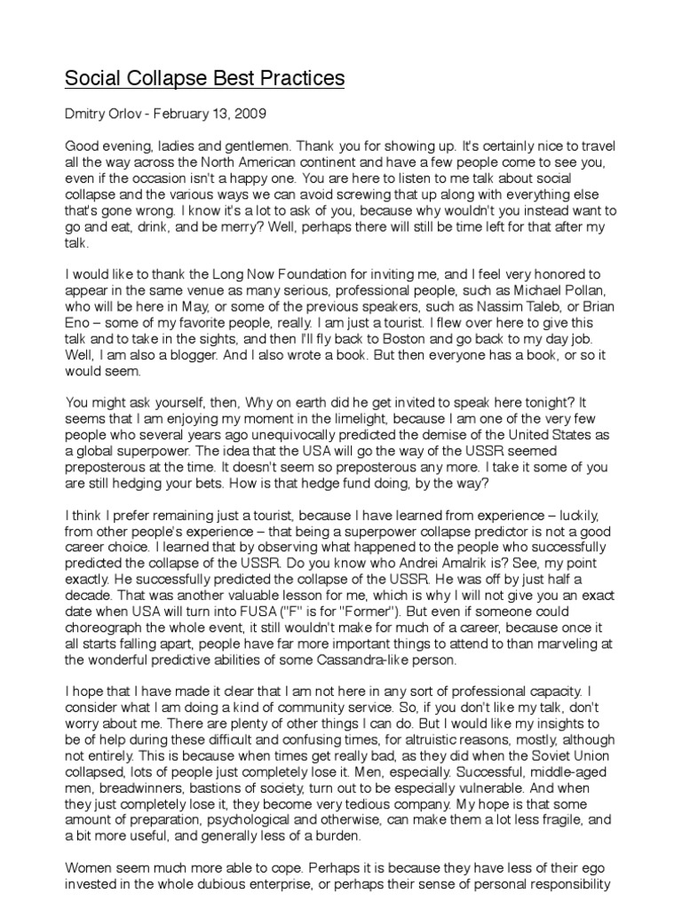 Social Collapse Best Practices - by Dmitry Orlov | PDF | Car | Foods