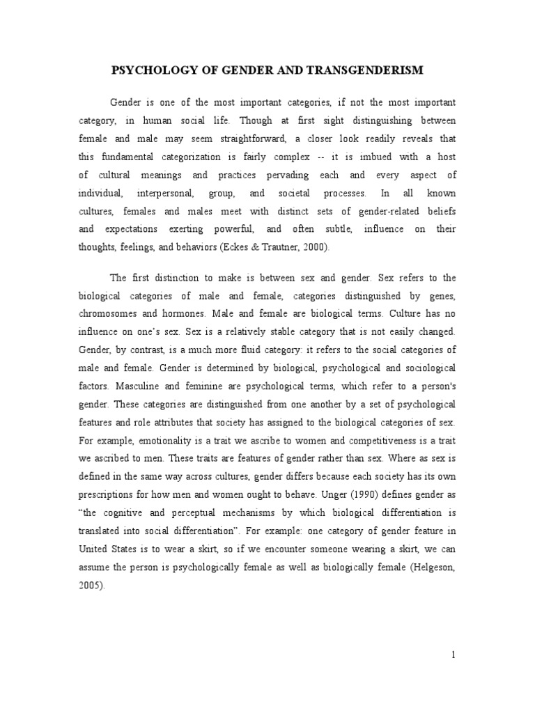 Gender Psychology and Transgender Issues | PDF | Gender Role | Sex ...