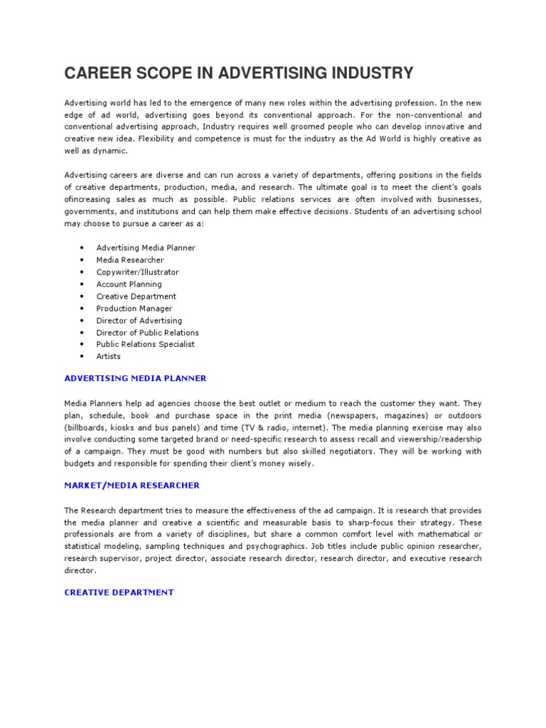 Career Scope in Advertising Industry | PDF | Advertising | Mass Media