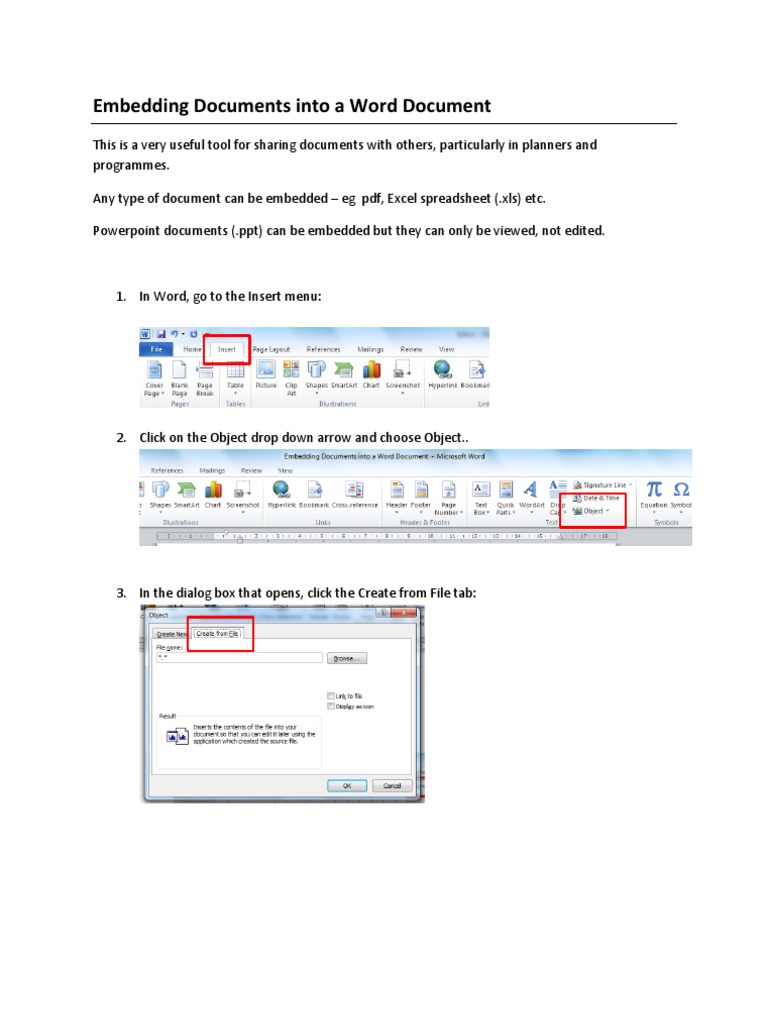 Embedding Documents Into A Word Document | PDF