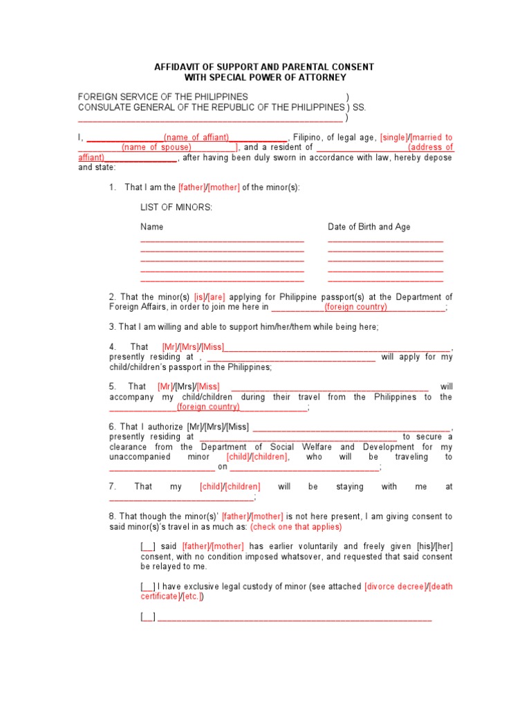 Affidavit of Support Parental Consent Passport | PDF | Affidavit ...