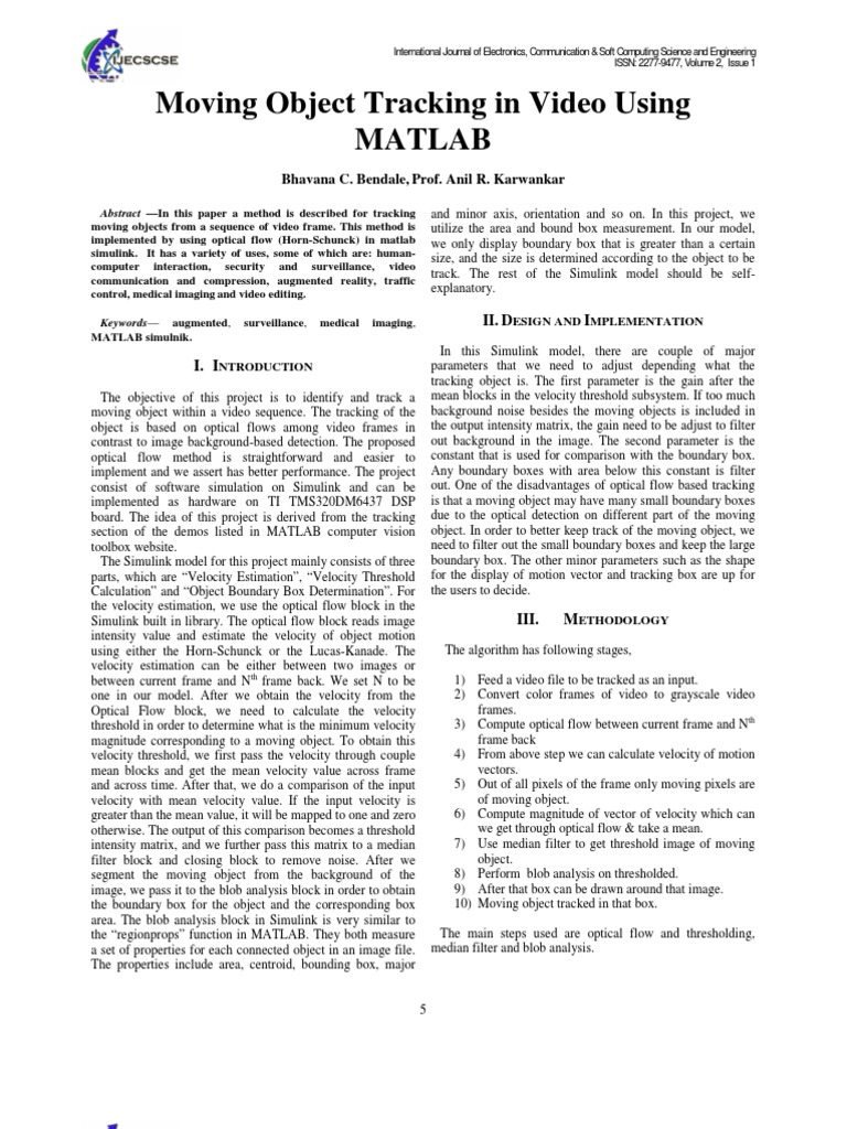 Moving Object Tracking In Video Using Matlab Pdf Vision Cybernetics
