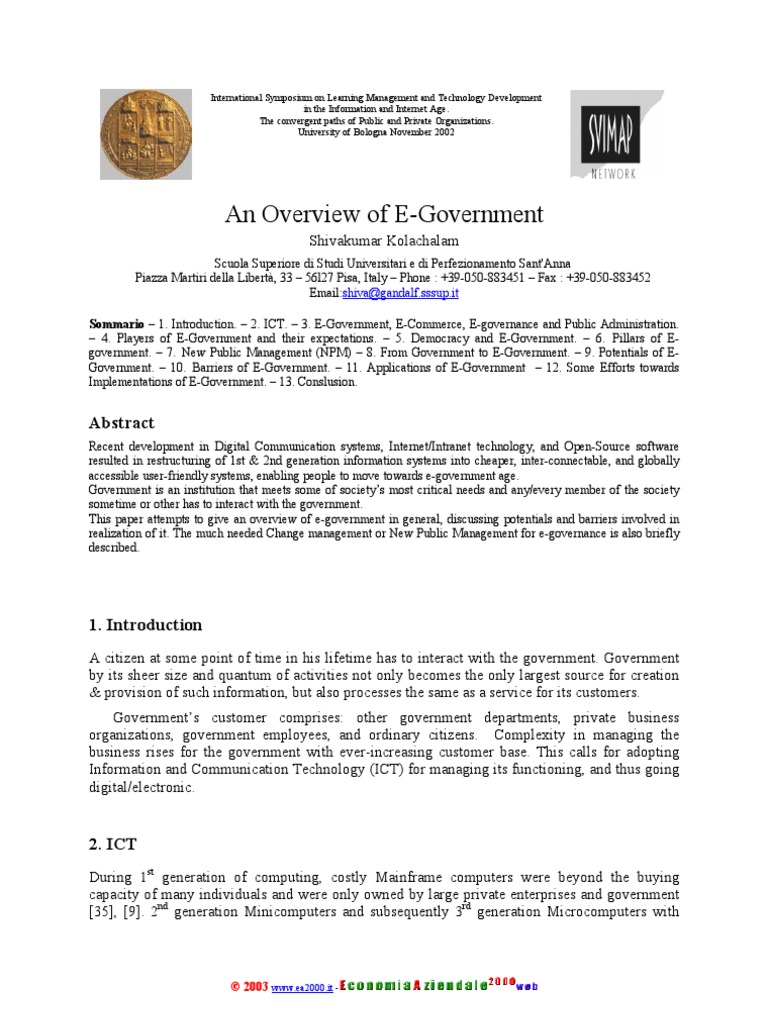An Overview of E-Government | PDF | E Government | Information Technology