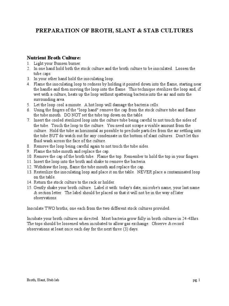 Slant Stab Broth | PDF | Sterilization (Microbiology) | Agar