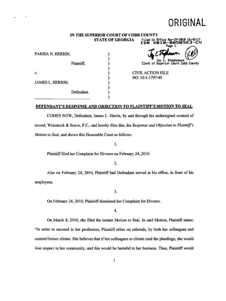 Response To Parisa Naderi Herrin Motion To Seal | PDF