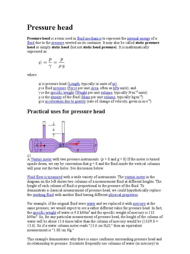 Pressure Head | PDF | Pressure Measurement | Pressure