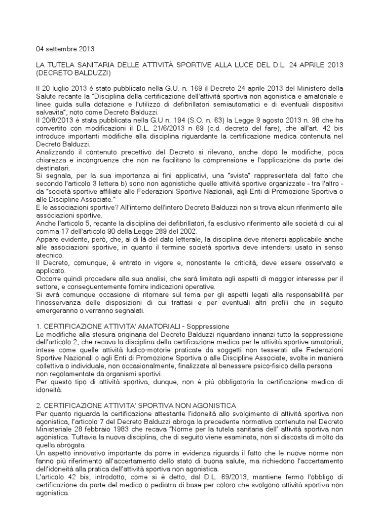 DECRETO BALDUZZI - Approfondimento 04.09.2013 | PDF