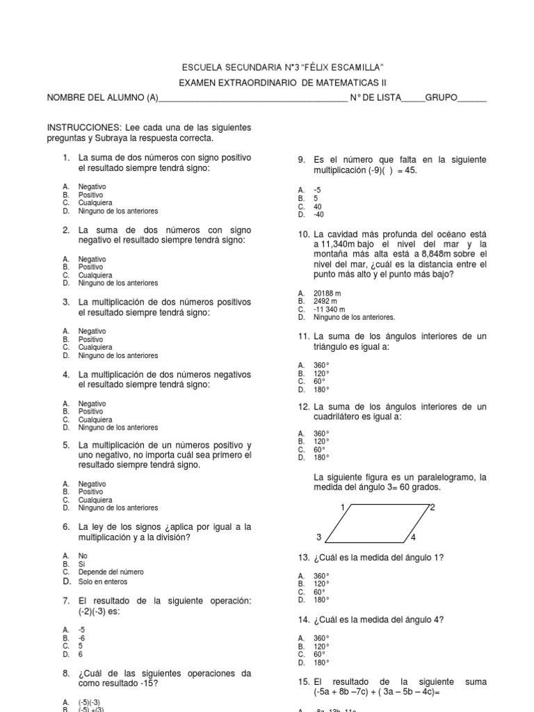 Examen Extraordianrio - Mate-2 Junio-2012 | PDF | Multiplicación | Números