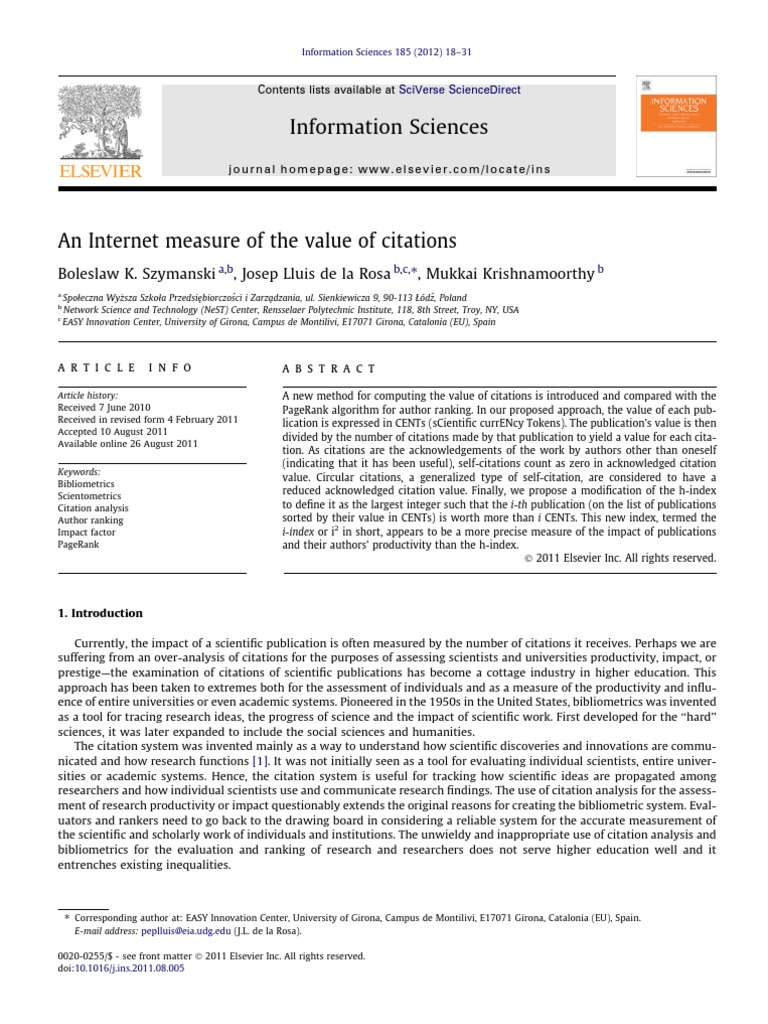 Internet Meas Value Citations-Symanski | PDF | Academia | Cognitive Science
