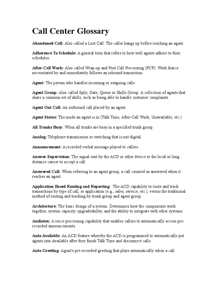Call Center Glossary | Call Centre | Telephone | Free 30-day Trial | Scribd