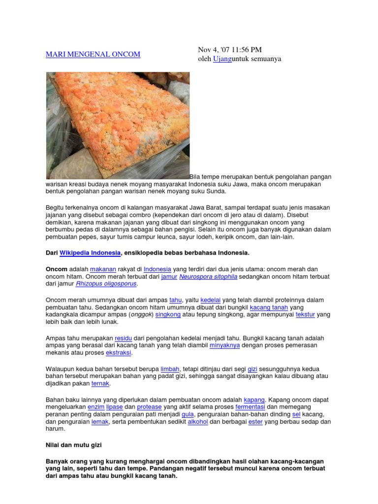Mari Mengenal Oncom | PDF | Memasak, Makanan, & Anggur