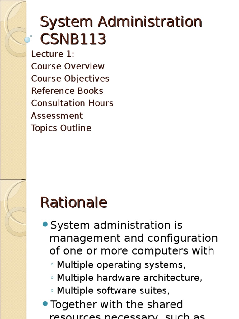 1 - System Administration Course Outline | PDF | Operating System | Backup