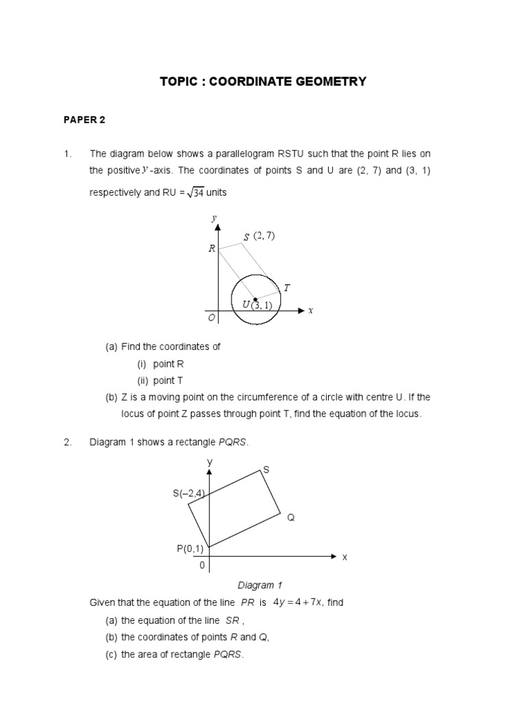 Coordinate Geometry Exercises and Solutions | PDF | Circle | Analytic ...