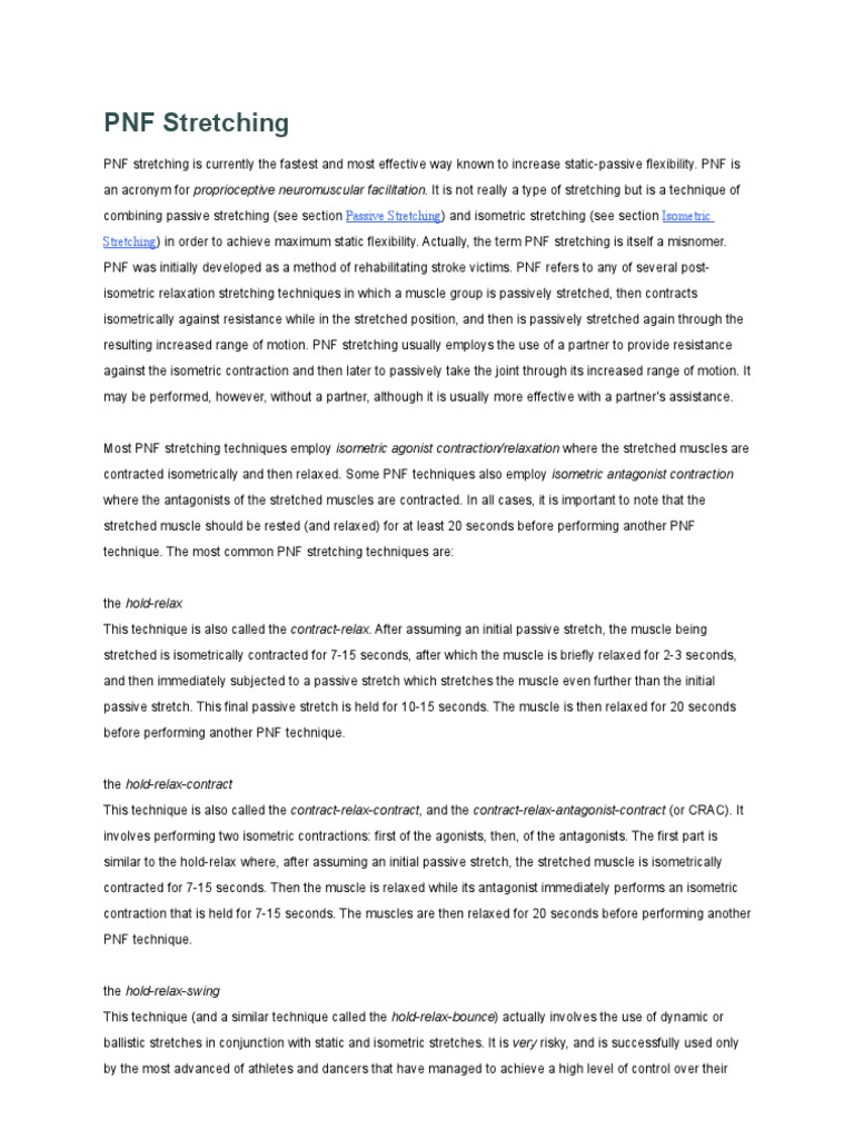 PNF Stretching | PDF | Muscle Contraction | Flexibility (Anatomy)