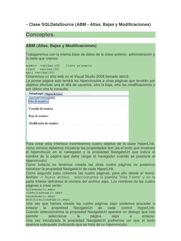 Clase SQLDataSource | PDF | Tabla (base de datos) | SQL