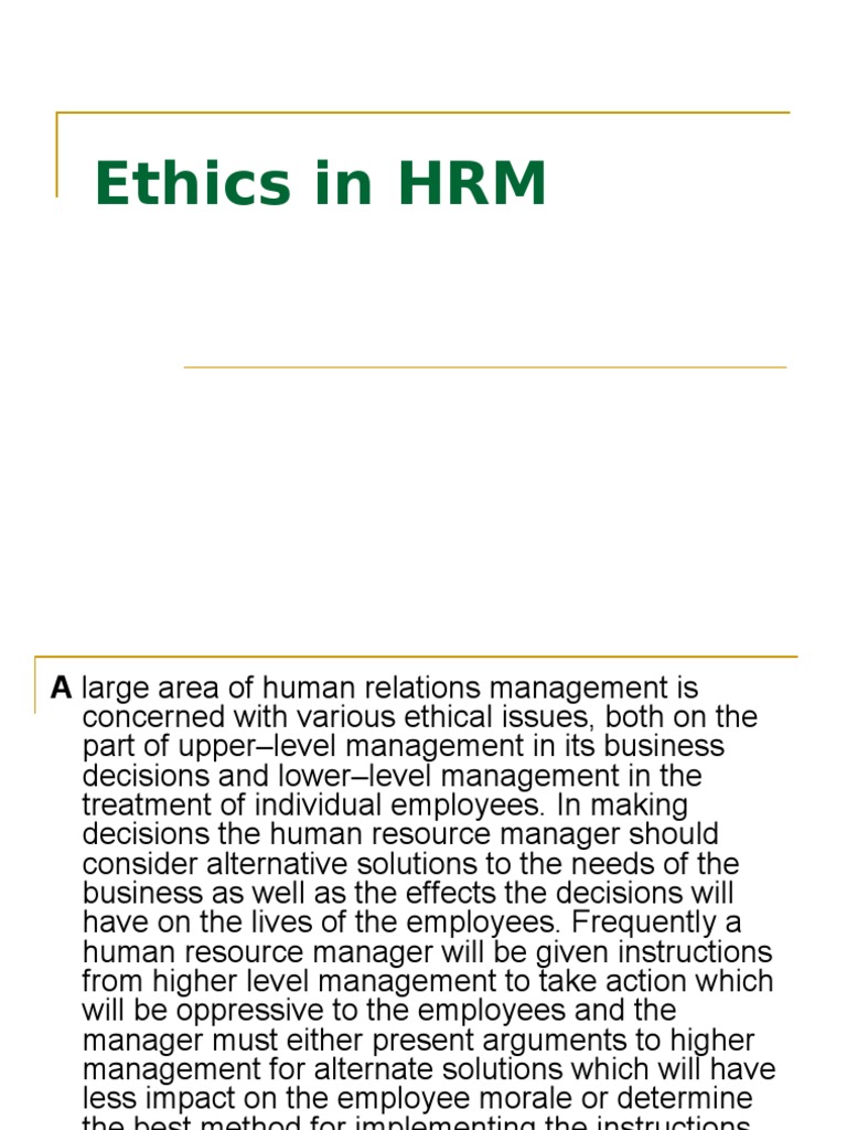 Ethics in HRM | PDF | Human Resource Management | Performance Appraisal