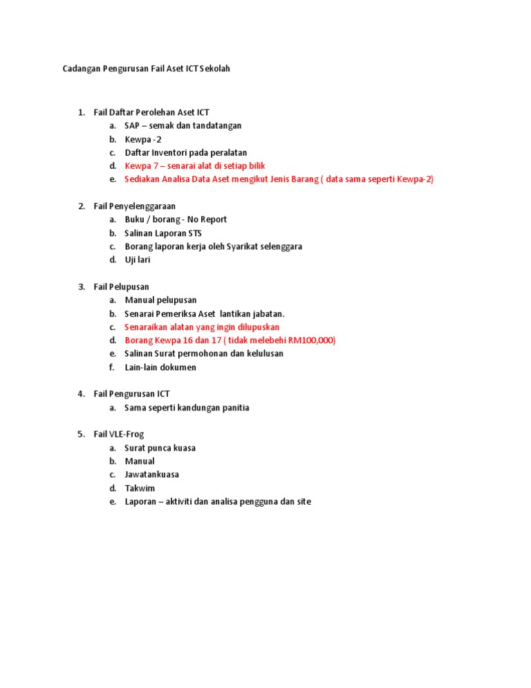 Cadangan Pengurusan Fail Aset ICT Sekolah | PDF