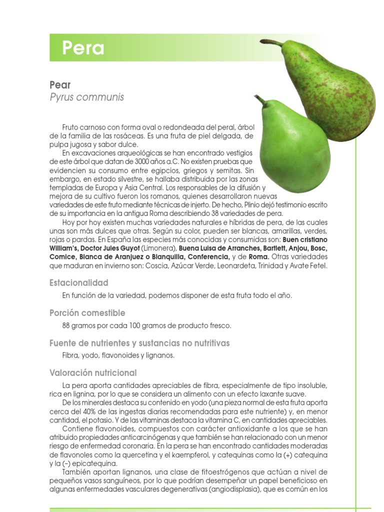 Información completa sobre la pera | PDF | Pera | Magnesio
