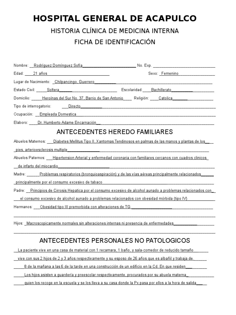 Historia Clinica de Medicina Interna | Historial médico | Rtt