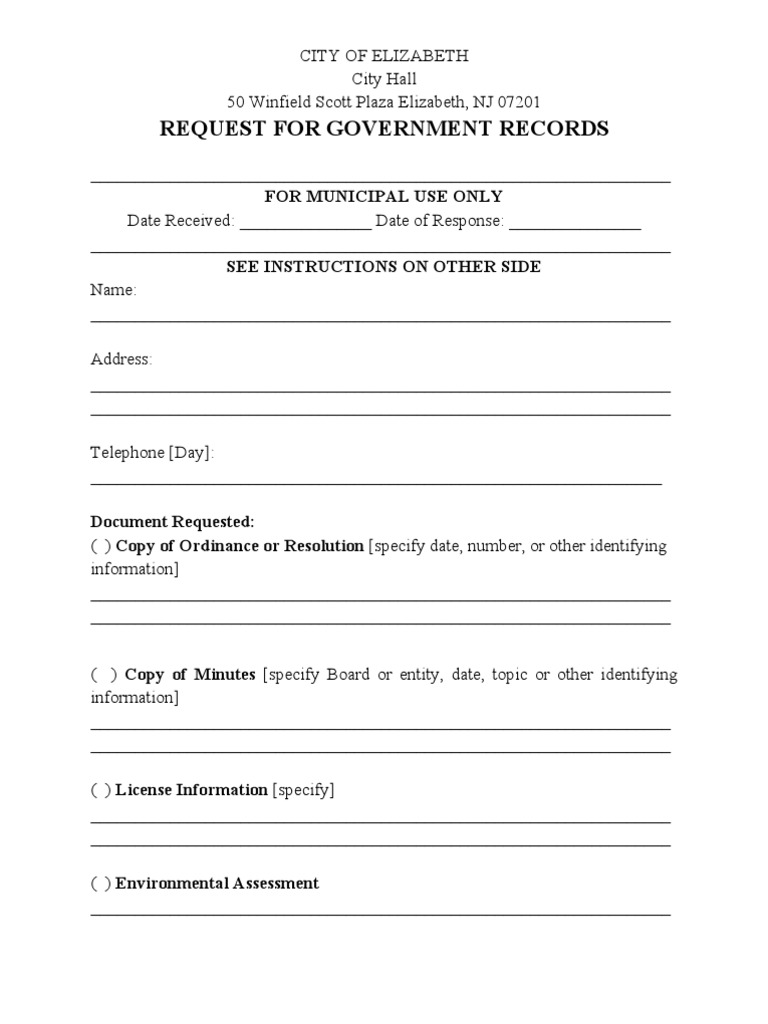 Elizabeth OPRA Request Form | Download Free PDF | Overtime | Employment
