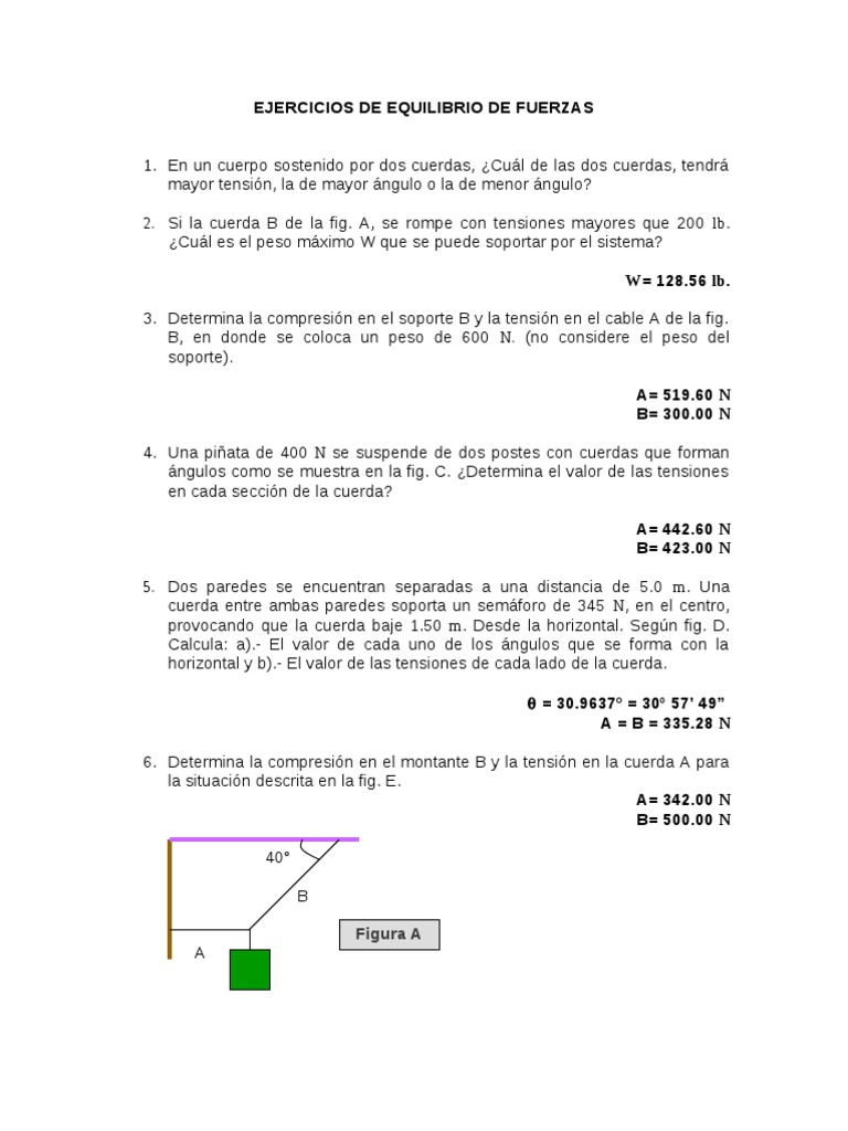 Ejercicios de Equilibrio de Fuerzas | PDF | Métodos y materiales de ...
