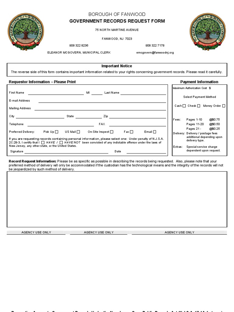 Fanwood OPRA Request Form | PDF | Computer Security | Security