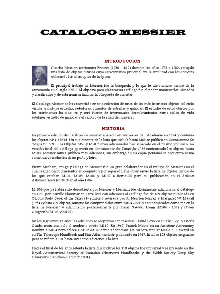 Catalogo Messier | PDF | Vía láctea | Nebulosa