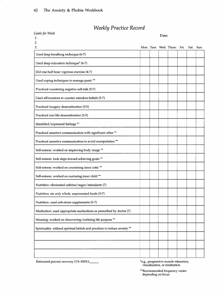 Weekly Practice Record For Anxiety | PDF