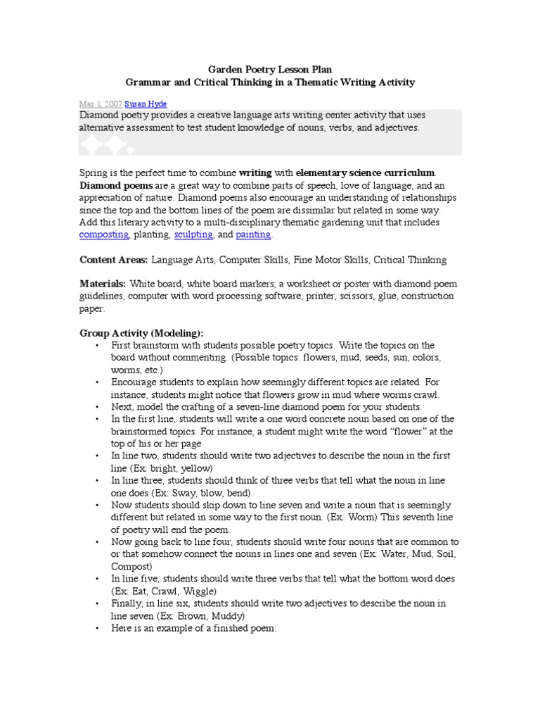 Garden Poetry Lesson Plan | PDF | Noun | Adjective