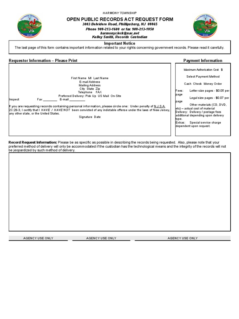 Harmony OPRA Request Form | PDF | Computer Security | Security