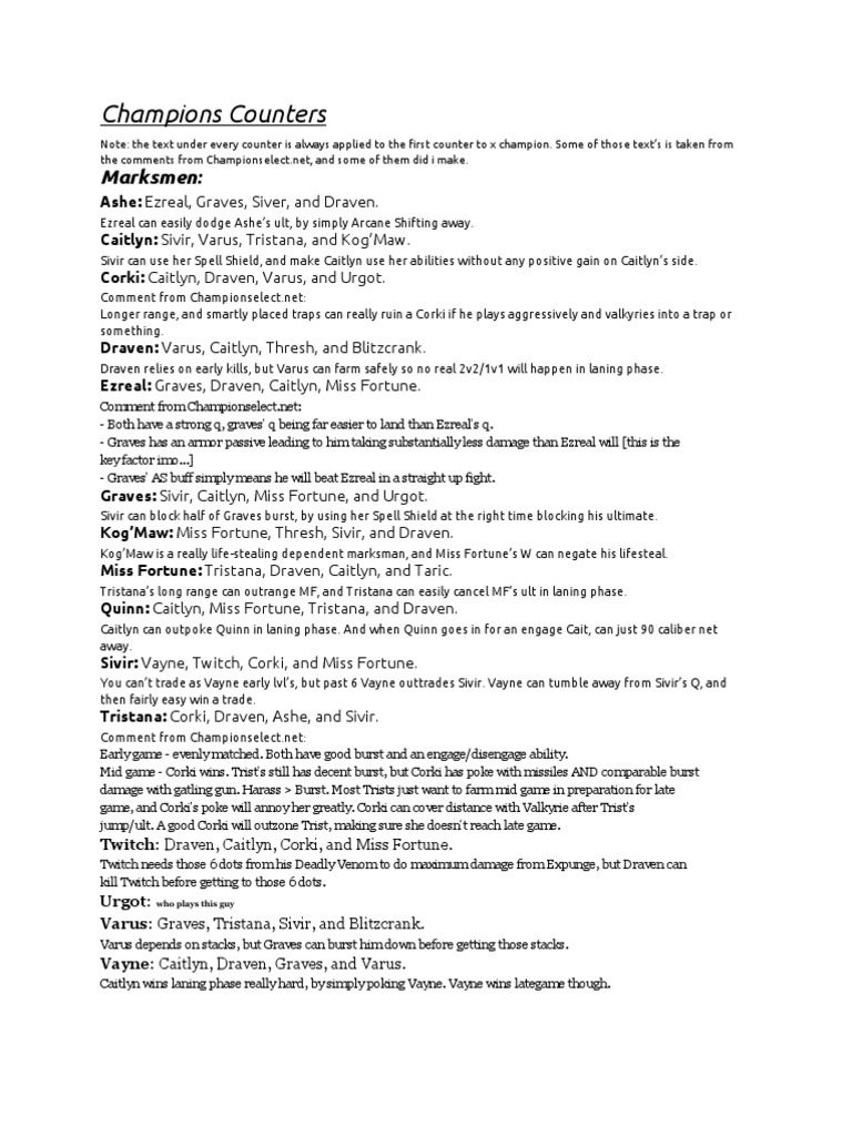 LeagueofLegends Counters | PDF