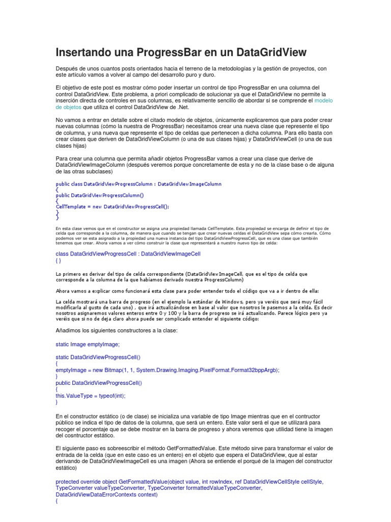 Insertando Una ProgressBar en Un DataGridView | PDF | Microsoft Excel | Método (programación de ...
