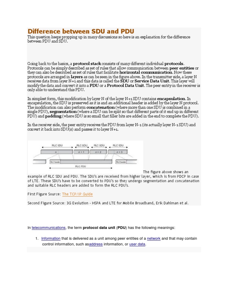 Understanding SDU and PDU in Telecom | PDF | Network Architecture ...
