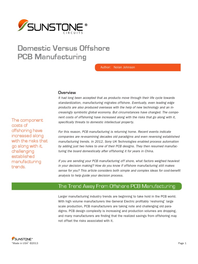 Sunstone Domestic Versus Offshore 0813 | PDF | Offshoring | Printed ...