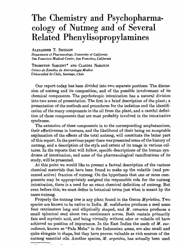The Chemistry and Psychopharmacology of Nutmeg | PDF | Nutmeg ...