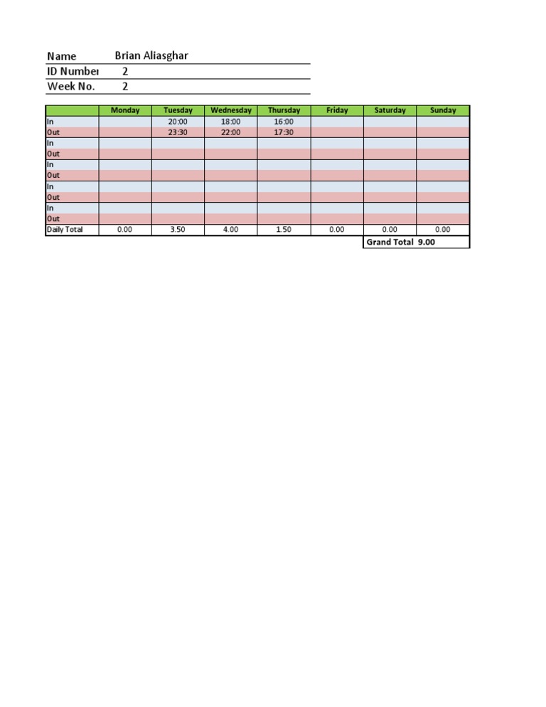 Weekly Work Hours Report for Brian | PDF