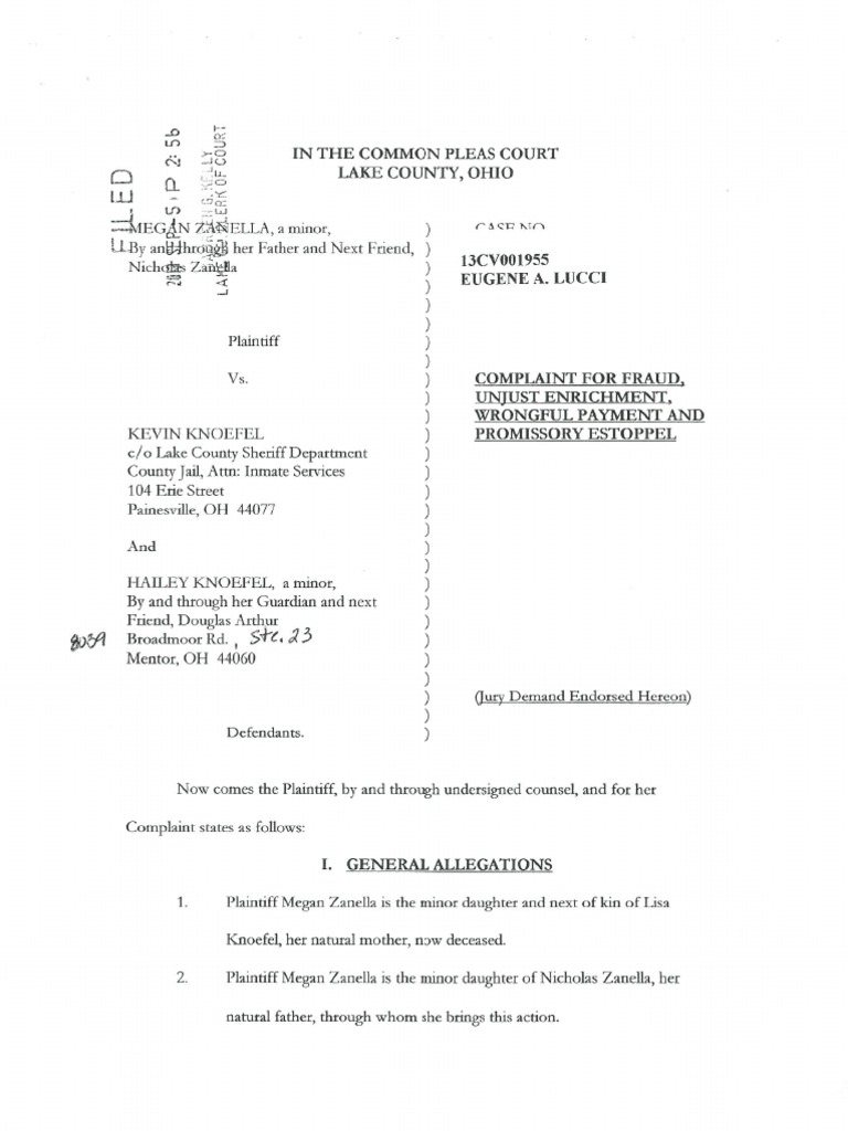 Megan Zanella vs. Kevin Knoefel and Hailey Knoefel | PDF