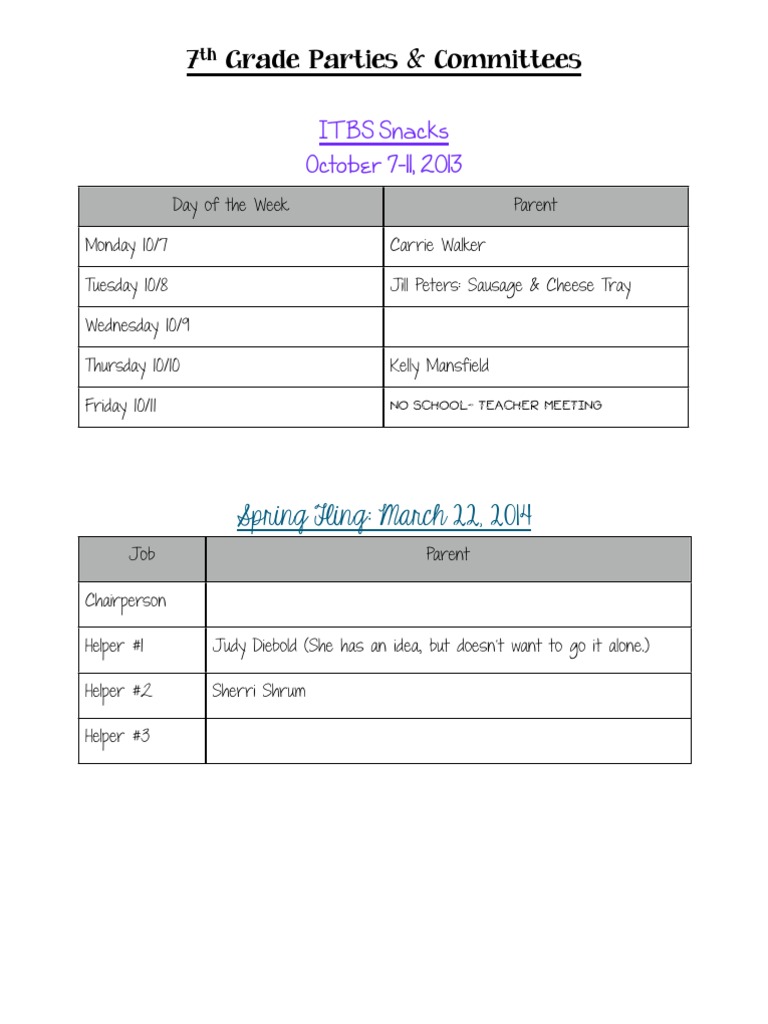 7th Grade Parties and Committees As of 9/6 | PDF
