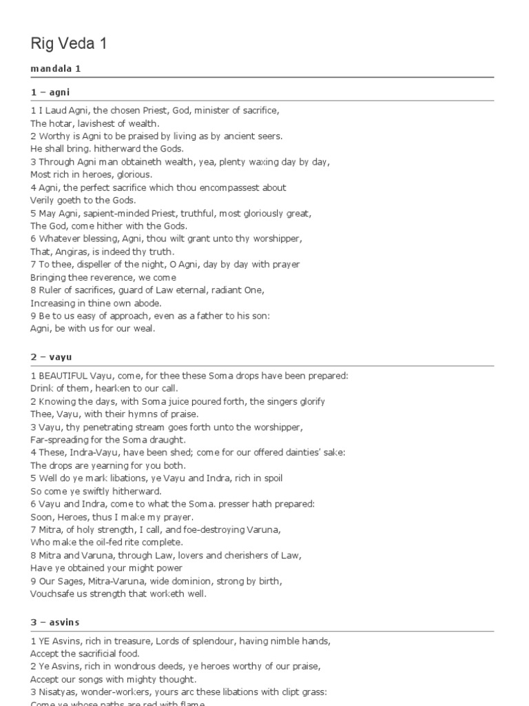 Rig Veda Mandala 1: Hymns to Deities | PDF | Sacrifice | Thou
