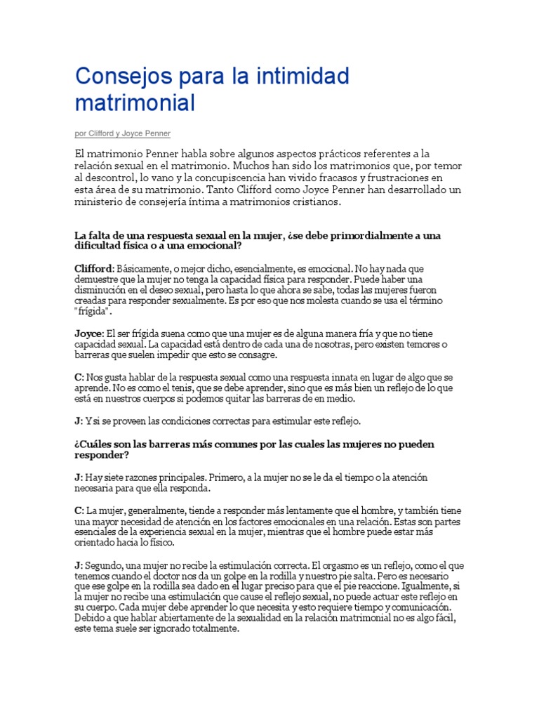 Consejos para La Intimidad Matrimonial | PDF | Orgasmo | Mujer