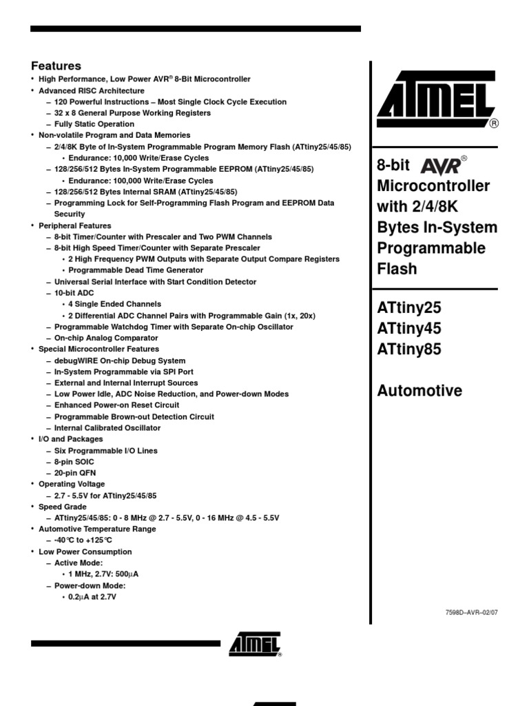 ATtiny 85 | PDF | Central Processing Unit | Random Access Memory