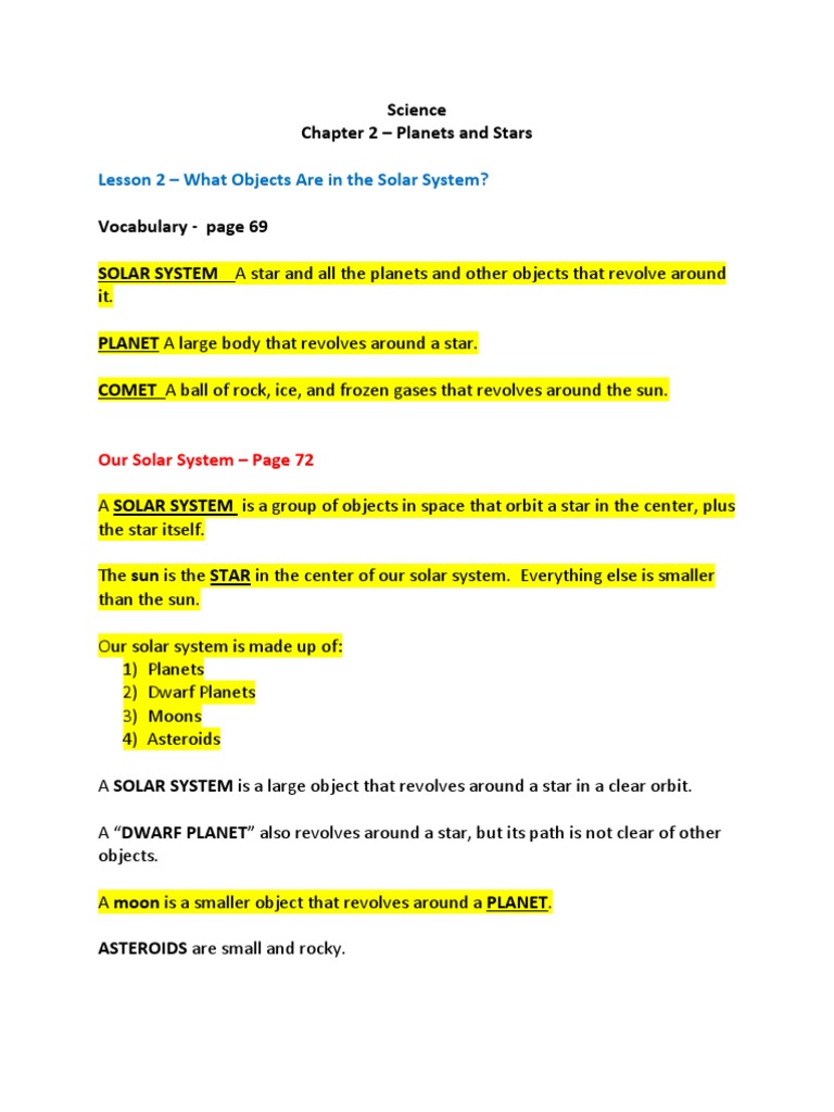 Science Chapter 2 Lesson Two - Items On Test | PDF | Planets | Natural ...