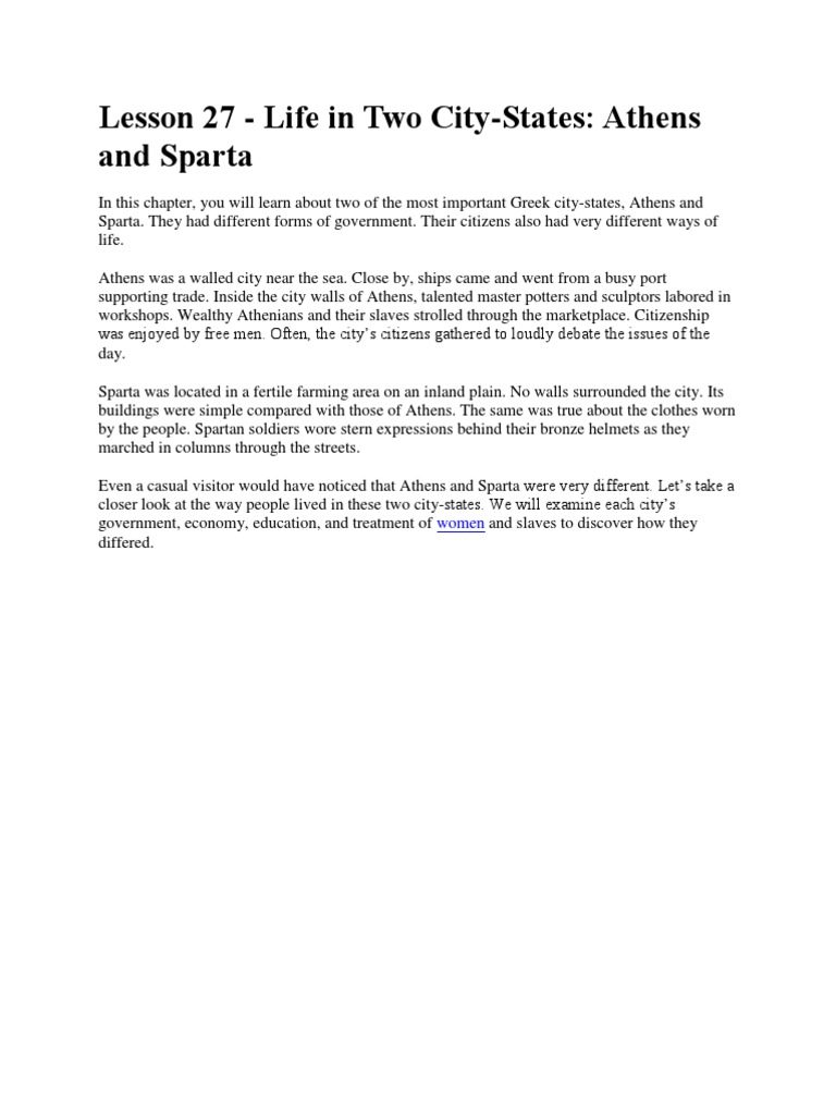 Athens and Sparta Reading | PDF | Sparta | Ancient Greece