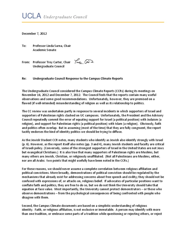 UCLA Undergraduate Council Response To The Campus Climate Reports | PDF ...