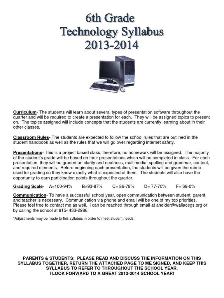 Technology Class Syllabus 2013-2014 | PDF | Syllabus | Curriculum