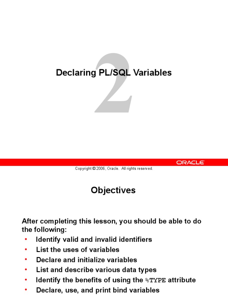 Declaring PL/SQL Variables | PDF | Pl/Sql | Variable (Computer Science)