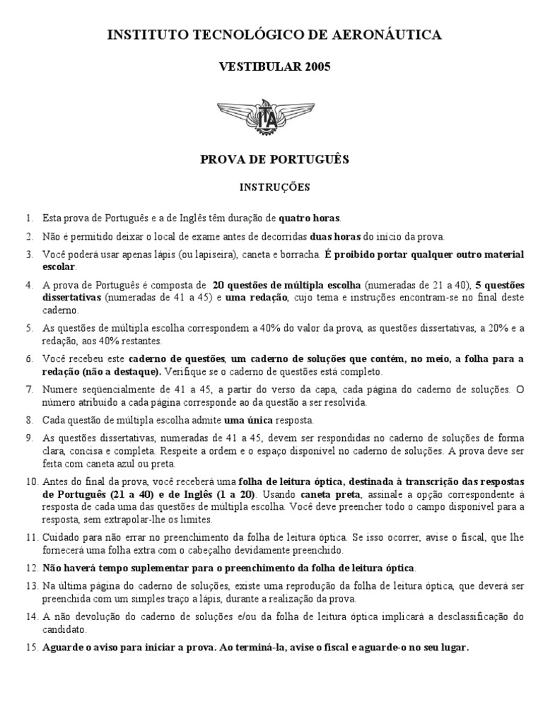 Prova de Redacao Ita - SJC - 2005 | PDF | Advogado | Brasil