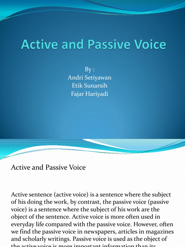 Active and Passive Voice | PDF | Perfect (Grammar) | Grammatical Tense