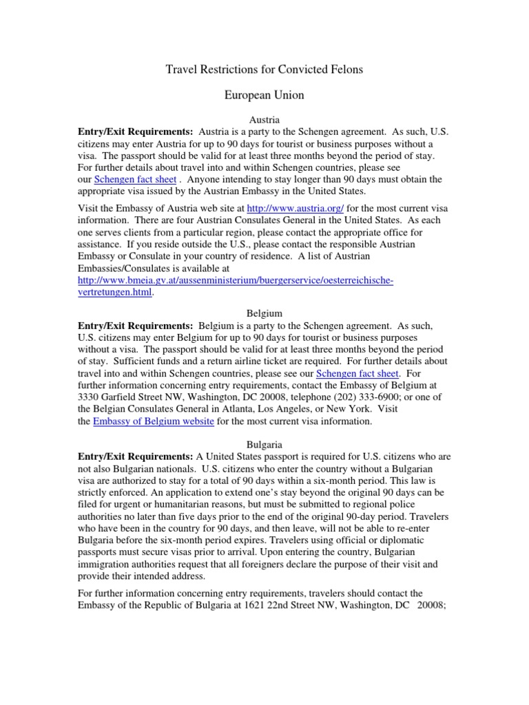 Travel Restrictions On U.S. Felons by Country | PDF | Travel Visa ...